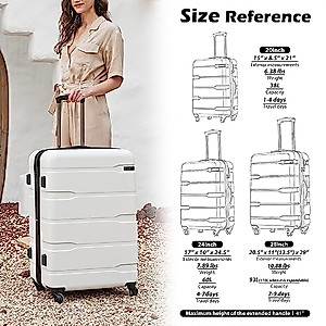 Coolife Luggage Expandable(only 28") Suitcase PC+ABS Spinner Built-In TSA lock 20in 24in 28in Carry on (Black brown, S(20in_carry on))