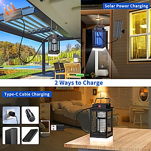 Solar Bug Zapper Outdoor 2024 Upgraded, Human Motion Sensor Mosquito Zapper, 4500V Rechargeable Fly Zapper, Electric Mosquito Killer with Light, 4 Modes Insect Zapper for Patio, Porch, Camping