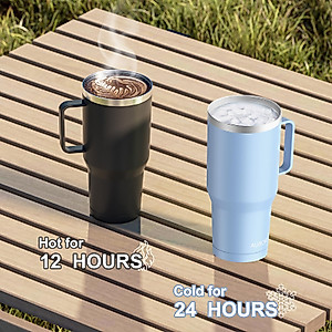 AUSOR 30 oz Tumbler with Lid and Straw,Water Bottle with Handle,Insulated Stainless Steel Tumbler for Hot & Cold, Coffee Travel Mug Cups Reusable Blue