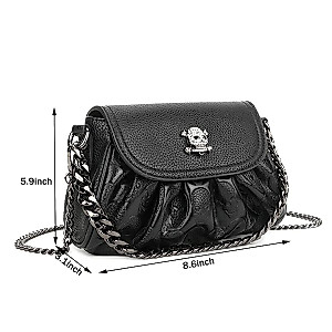 XingChen Women Studded Skull Gothic Crossbody Shoulder Bag Travel Leather Small Handbag Cellphone Purse(Black)
