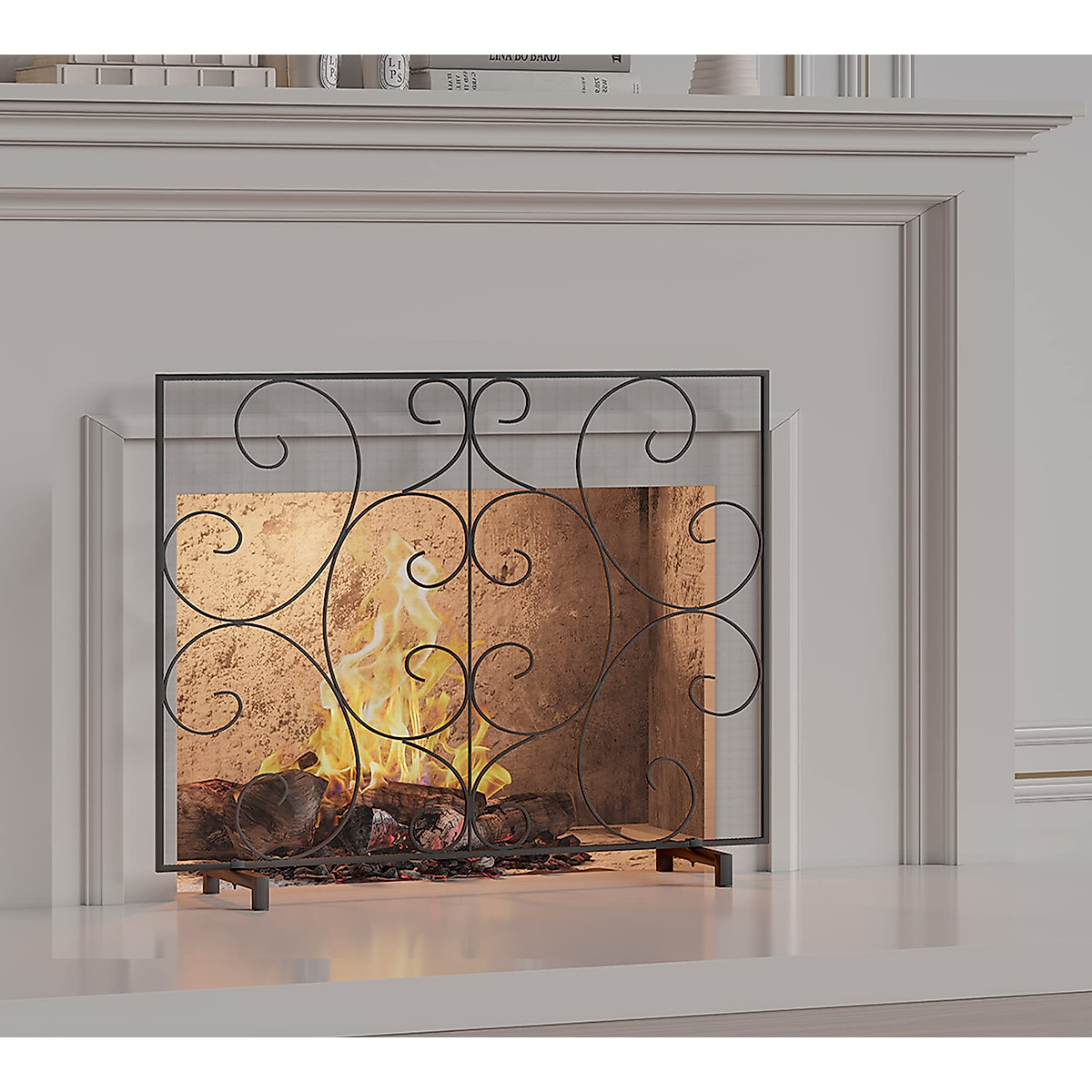 Kingson Single Panel Decorative Flat Fireplace Screen Cover Handcrafted Durable Metal Mesh, Heat-Resistant Free Standing Fire Spark Guard Mesh 37.8" L x 8.8" W x 30.7" H