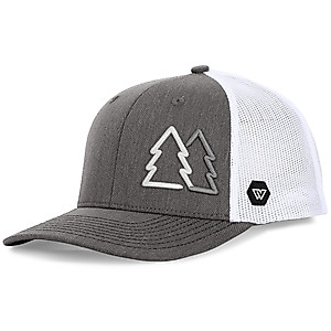 WUE Simple Pine Trees Trucker Hats for Men Adjustable Snapback Mesh Cap Great for Outdoors (Charcoal HEA/White) (Charcoal HEA/White)