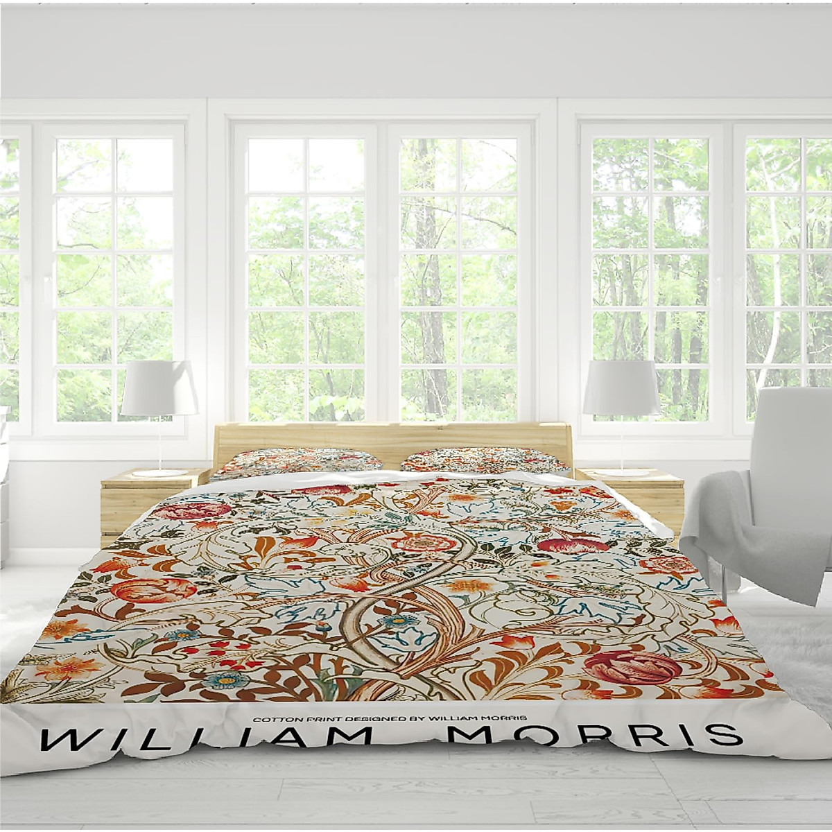 FEIPUHOME Art William Morris Rustic Floral Duvet Cover Set Vintage Garden Plants Herbs Flowers Botanical Classic Design 3 Piece Bedding Set Queen