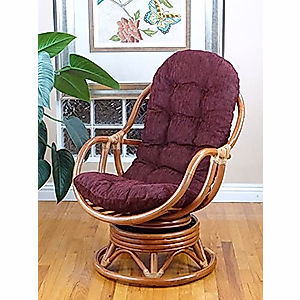 Bali Lounge Swivel Rocking Chair with Dark Brown Cushion Natural Rattan Wicker Handmade, Colonial