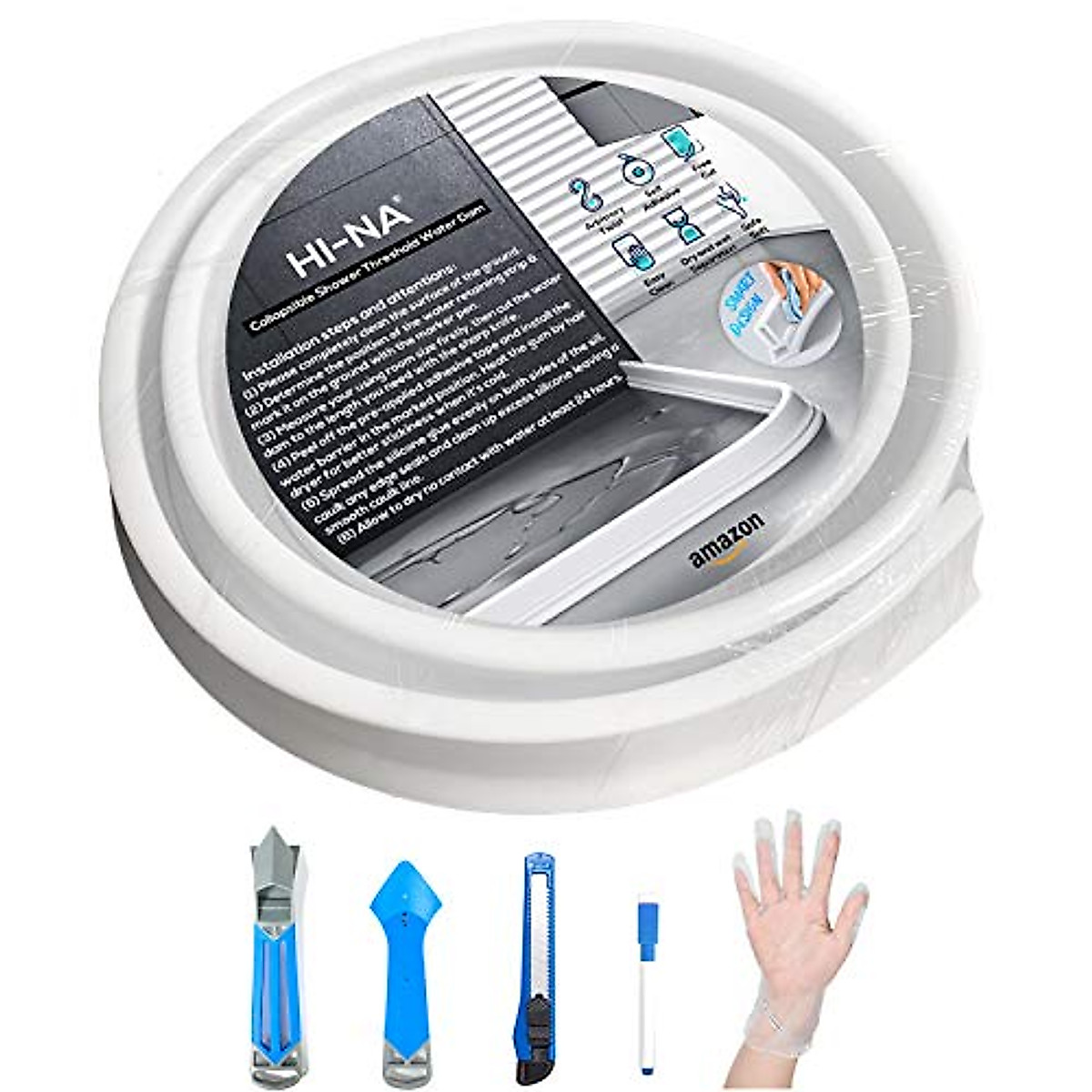 Hi-Na 3ft/5ft/6ft/8ft10ft Collapsible Shower Threshold Water Dam Watei Barrier for Shower and Water Stopper Keeps Water Inside Water Threshold for Wet and Dry Separation (8ft)