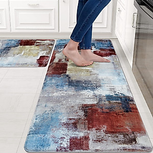 ASPMIZ Farmhouse Kitchen Rug Set 2 Piece, Floral Kitchen Rugs and Mats Waterproof, Anti Fatigue Kitchen Runner Rug Non Slip Washable, Cushioned Kitchen Mat for Floor, 18'' X 48'' + 18'' X 30'', Black