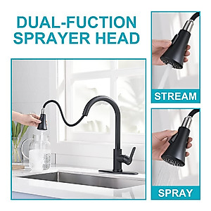 Vimco Kitchen Faucet with Pull Down Sprayer, Single Handle High Arc Faucet 1&3 Hole with Deck Plate, Kitchen Sink Faucet with Sprayer 1.8 GPM, Matte Black