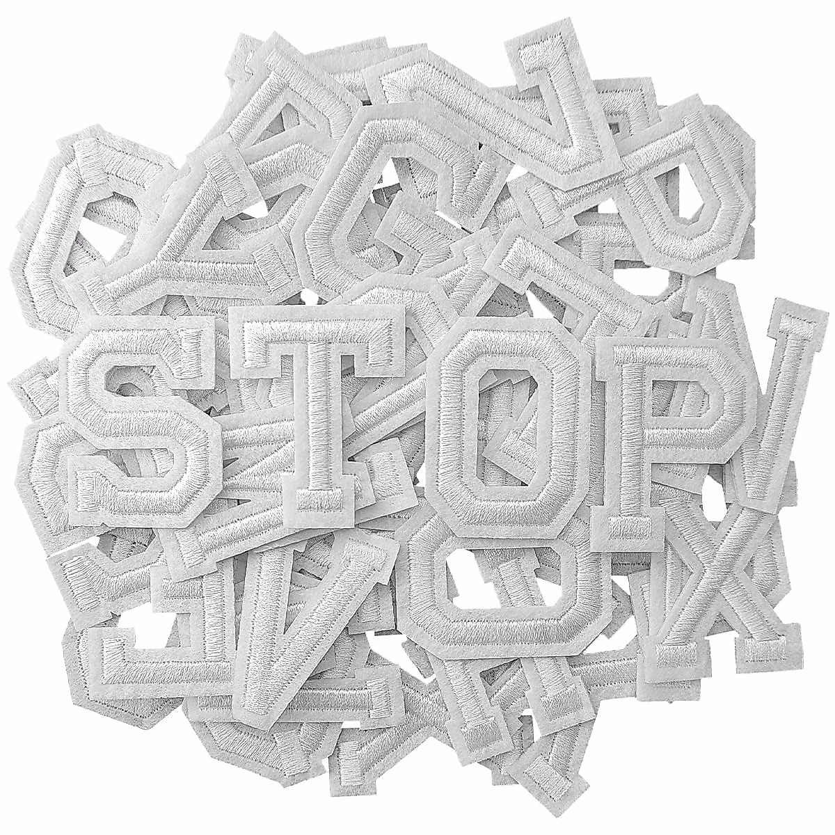 CXWLJL 52Pcs Iron on Letter Patches, Letters A-Z Embroidered Applique Patches for Clothes, Skirts, Hats, Socks, Jeans DIY Accessories - White