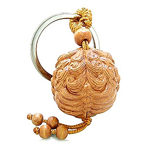 Magic Human Roaring Dragon Keychain - Good Luck and Protection Powers Amulet - Feng Shui Sandal Wood Lucky Charm - Spiritual Energy Talisman - Cute Key Fob Ring - Motivational Gifts