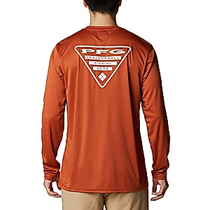 Columbia Men’s PFG Terminal Tackle Destination Long Sleeve, Sun Protection, Red Spark/Georgia, Large