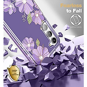 SURITCH for Samsung Galaxy S23 6.1 Inch Case, [Built-in Screen Protector] [Dual-Layer Protection ] Full Shockproof Rugged Bumper Phone Protective Cover - Purple Cosmos