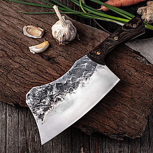 DRAGON RIOT Hand Forged Cleaver Knife Bone Cutting 7 Inch High Carbon Steel Heavy Duty Meat Butcher Knife Full Tang Chef Knife for Kitchen or Restaurant