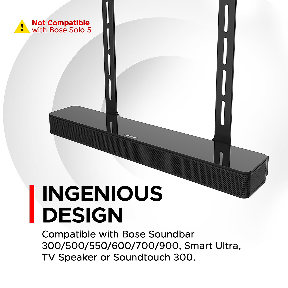 Universal Under TV Mount, Black, Compatible with Bose Smart Soundbar 300/500/550/600/700/900/Ultra, TV Speaker, Soundtouch 300 - Invisible Once Fitted, Fast & Easy Way to Mount Your Sound Bar