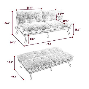 Futon Sofa Bed,Modern Convertible Sofa Bed,Folding Loveseat Sleeper Sofa,Breathable Futon Couch Bed with Adjustable Backrest&Metal Legs for Compact Small Spaces, Apartment,Dorm,Office (Creamy White)
