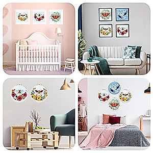Embroidery Kit for Beginners, Butterfly Bee Flower Embroidery Starter Kit for Adults, 4 Sets Cross Stitch Practice Kits for Craft Lover, Including 4 Embroidery Hoop, Colored Threads and Needles
