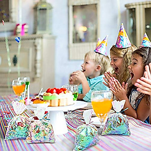 120 Pieces Iridescent Cellophane Bag Cellophane Treat Bags Iridescent Party Favor Bag Holographic Cellophane Bag with 200 Pieces Twist Ties for Party Wedding Birthday