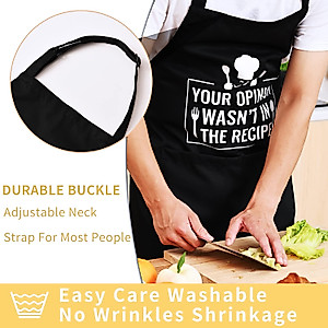 Funny Black Aprons for Men Women with 2 Pockets-Your Opinion Wasn’t in The Recipe, Adjustable Bib,Kitchen Cooking Grilling BBQ Apron,Birthday Gifts for Husband, Dad, Boyfriend, Son, Friends
