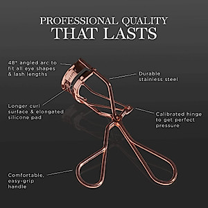 Brilliant Beauty Eyelash Curler with Satin Bag & Refill Pads - Award Winning - No Pinching, Just Dramatically Curled Eyelashes for a Lash Lift in Seconds (Rose Gold)
