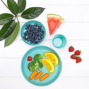 Large Plates and Small Bowls Kid Cups Set Wheat Straw Microwave Safe Dinnner Plates for Pasta,Cereal, Salad，Side Dishes,Kitchen,Camping, RV 【Set of 18】