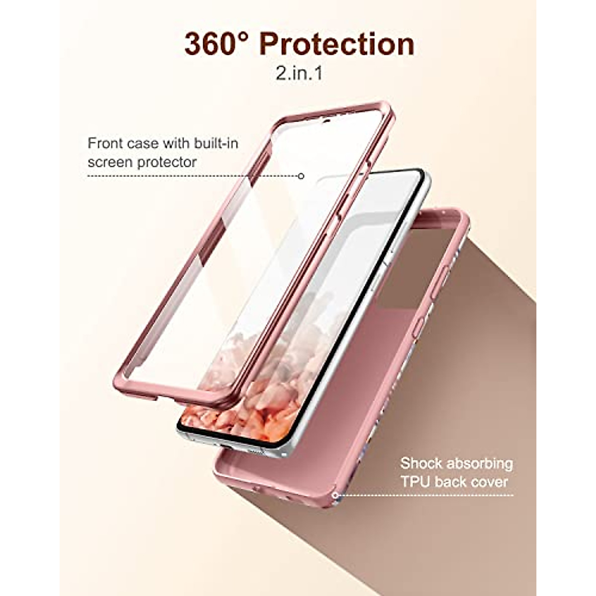 SURITCH Phone Case for Samsung Galaxy S21 Ultra 6.8 inches Slim Fit, Front Cover with Built-in Screen Protector Smooth Back Cover Full Body Protection Shockproof Bumper, Rose Marble