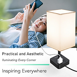 Table Lamp Dimmable cozoo USB Bedside Table Desk Lamp with 3 USB Charging Port(A+C) 2 Outlet,Nightstand Lamp with Charger Base White Fabric Shade,LED Touch Lamp for Bedroom/LivingRoom/Dorm/Home Office