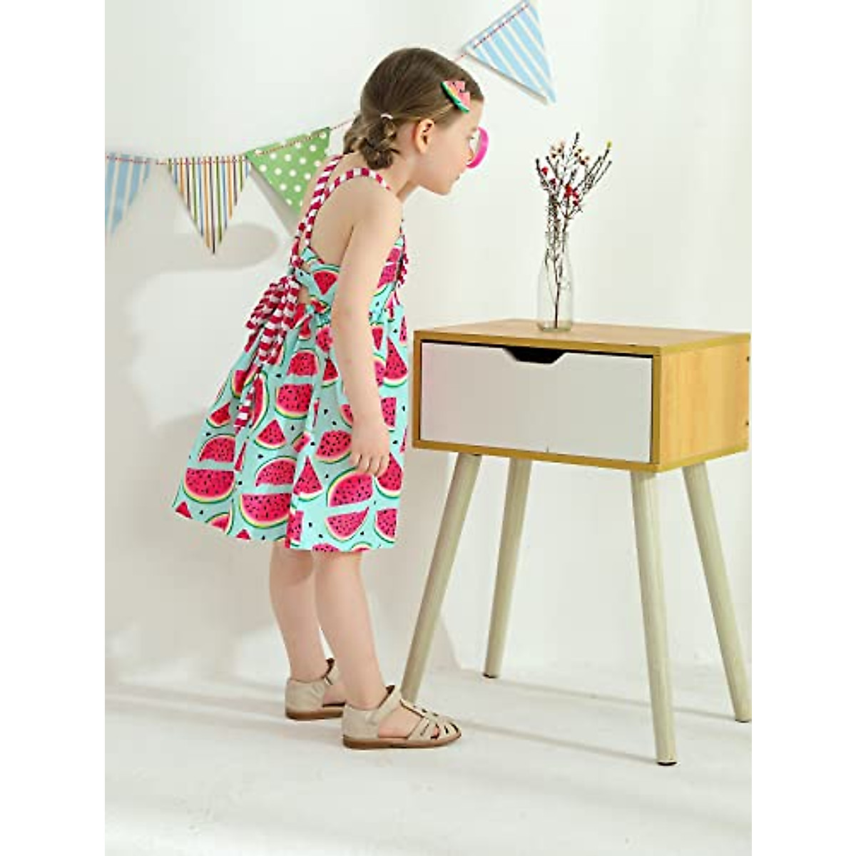 YOUNGER TREE Toddler Baby Girl Summer Clothes Sleeveless Watermelon Print Dress Backless Strap Skirt Outfit (Watermelon, 6-12 M)