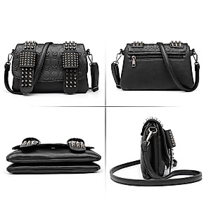 LUI SUI Women Gothic Skull Cross body Purse Bags Skull Rivet Shoulder Bag Purse