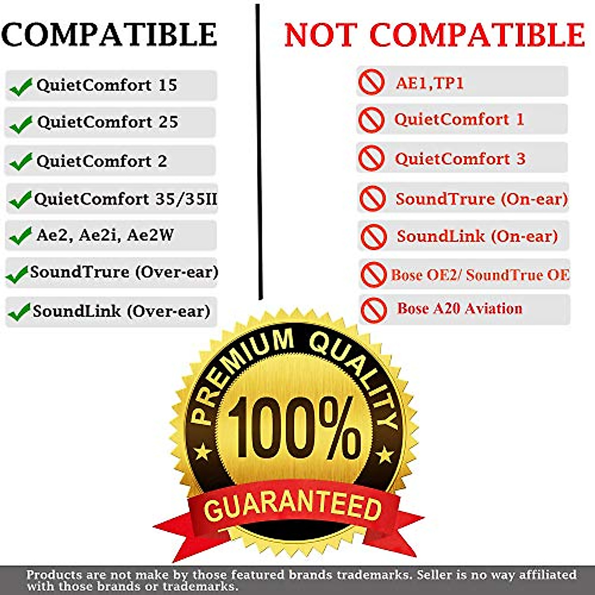 Synsen Replacement Ear Pads Cushion Compatible for Bose QuietComfort QC2,QuietComfort 15 QC15,QuietComfort QC25,QuietComfort 35 QC35,Bose AE2,AE2i,AE2w,SoundTrue, SoundLink (Around-Ear) Headphones