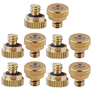MroMax 10Pcs Brass Misting Nozzle - 3/16 Thread 0.6mm Orifice Dia Replacement Heads Atomizing Mister Sprayer Nozzle for Outdoor Cooling System Greenhouse Landscaping Dust Control