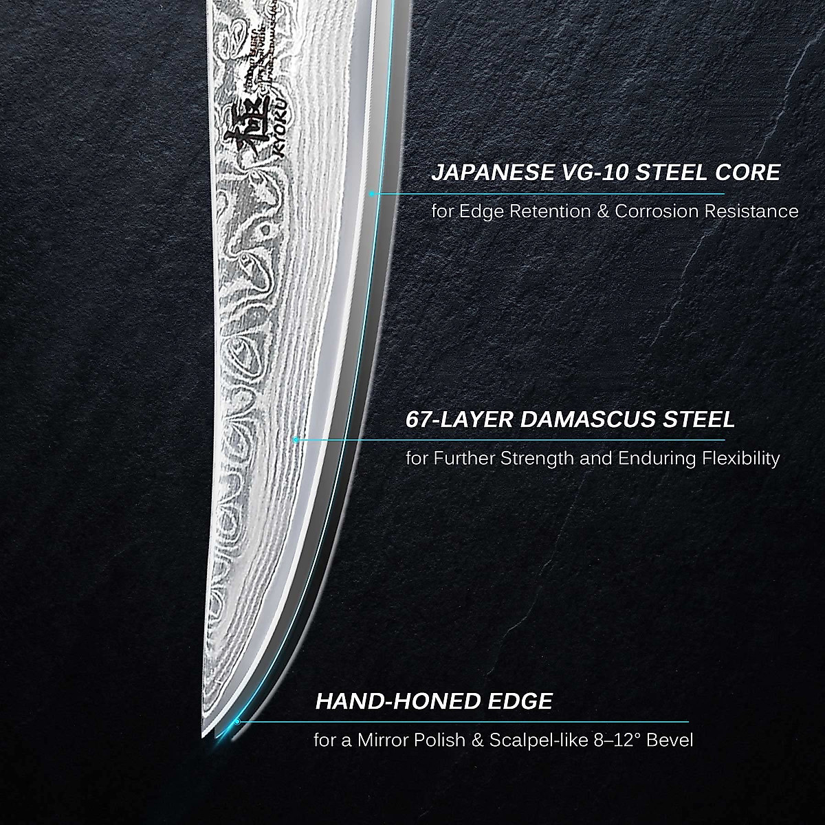 KYOKU Damascus Non-Serrated Steak Knives Set of 4 - Shogun Series - Japanese VG10 Steel - with Sheath & Case