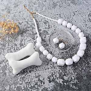 Cumwoen Women Costume Accessory Set with White Bead Necklace Earrings Skeleton Bone Hair Clips Halloween Cave Cosplay Party Supplies for Wilma Pebble Flintstone