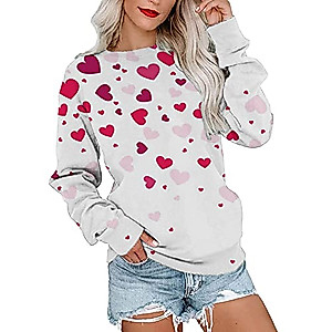 NKSUDET Junior Sweatshirts Plain Womens Casual Round Neck Sweatshirt Long Sleeve Top Valentine's Day Printed Pullover New Years Eve Outfits Women
