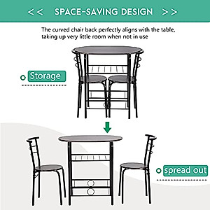 FDW 3-Piece Round Table and Chair Set for Kitchen Dining Room Bar Breakfast,Compact Space Metal Frame,Wine Rack