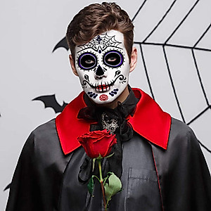 Day of the Dead Sugar Skull Temporary Face Tattoo Kit, 9 PCS Web Face Tattoo For Halloween, Party,Costume, Men, Women