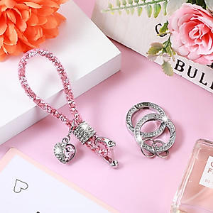 Crystal Car Keychain Bling Keychain Accessories Glitter KeyRing Strap with Heart Charm Key Decorations for Women Auto (Pink)