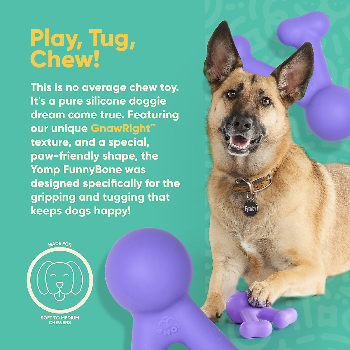 Yomp FunnyBone Wish Bone Dog Chew Toy – Interactive Teething Toy for Puppies, Soft, and Medium Chewers – Pet-Safe, Non-Toxic Silicone Chew Bone