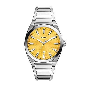 Fossil Men's Everett Quartz Stainless Steel Three-Hand Watch, Color: Silver/Yellow (Model: FS5985)