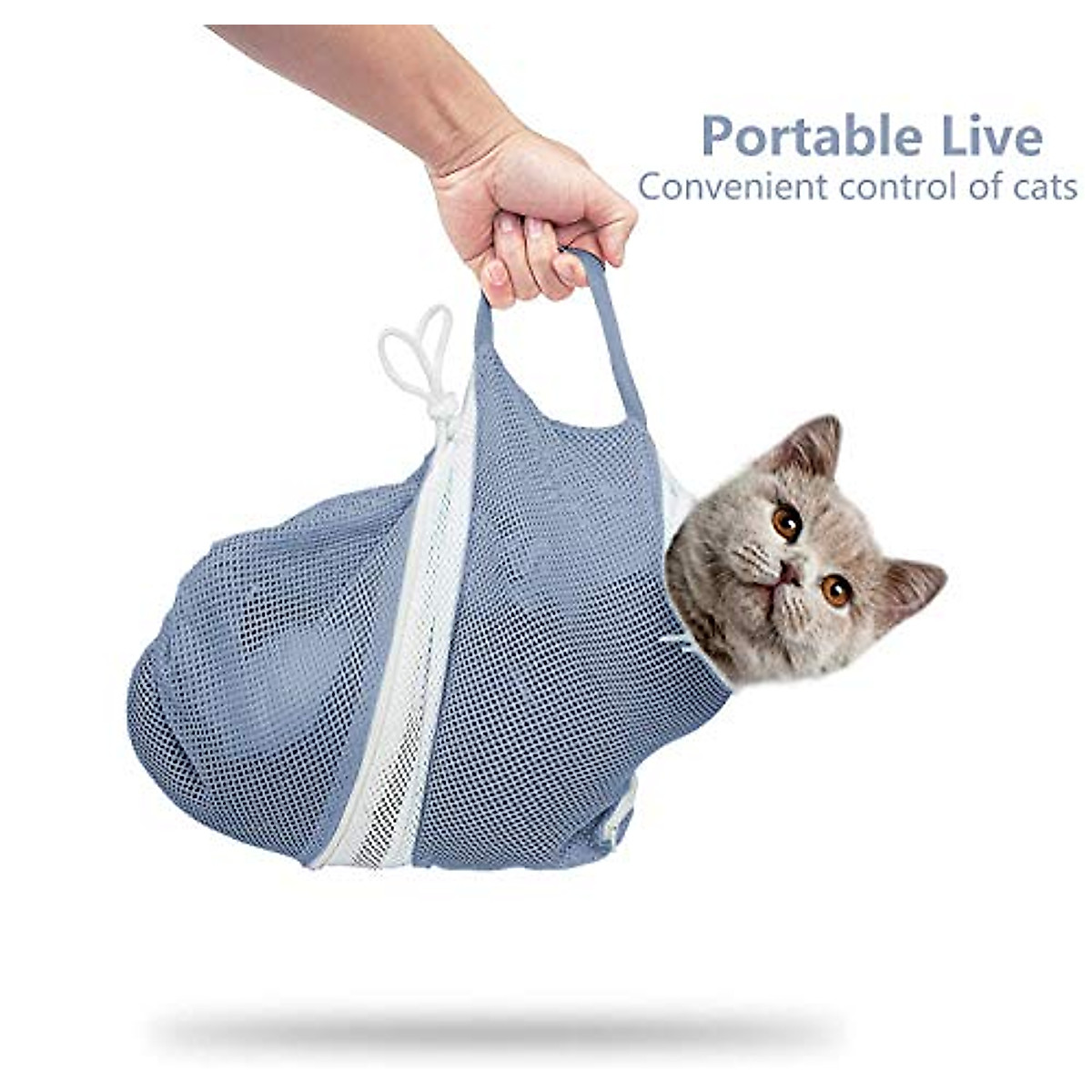Cat Bathing Bag, Adjustable Breathable Anti-bite & Anti-Scratch Cat Shower Mesh Grooming Bag for Pet Dogs & Cats, Grey, (G123)