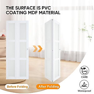 BARNER HOME Bi-Fold Doors, for 48"x 80" (Double 24" x 80" Doors) Opening, 3-lite Tempered Frosted Glass Panel, MDF, White Closet Door