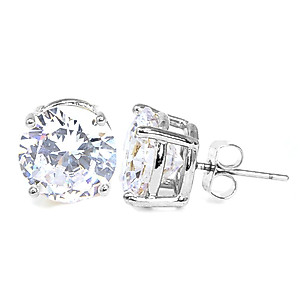 Stainless Steel Round Cut Cubic Zirconia Stud Earrings With Clear Case - Gold, Silver (3mm~12mm)
