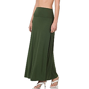 ShezPretty Women's Premium Fold Over High Waist Long Floor Length Maxi Skirt (XLarge, Army Green)