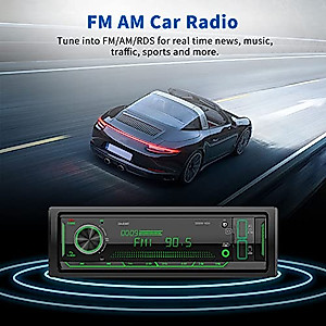 Single Din Car Stereo Receiver: Bluetooth Car Radio System - Marine Audio with LCD Display | FM AM | USB SD AUX MP3 | APP Remote | 2.1A Quick Charge