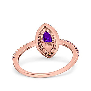 Rose Tone, Simulated Amethyst Cubic Zirconia Size-7 Marquise Art Deco Multiple Color Wedding Bridal Ring Round CZ 925 Sterling Silver