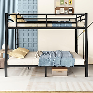 Bellemave Full XL Over Queen Metal Bunk Bed for Adults,Heavy-Duty Bunk Bed with 2 Ladders,Full Over Queen Bunk Beds,Space-Saving Bunk Bed for Kids/Teens/Adults,Noise-Free,Black