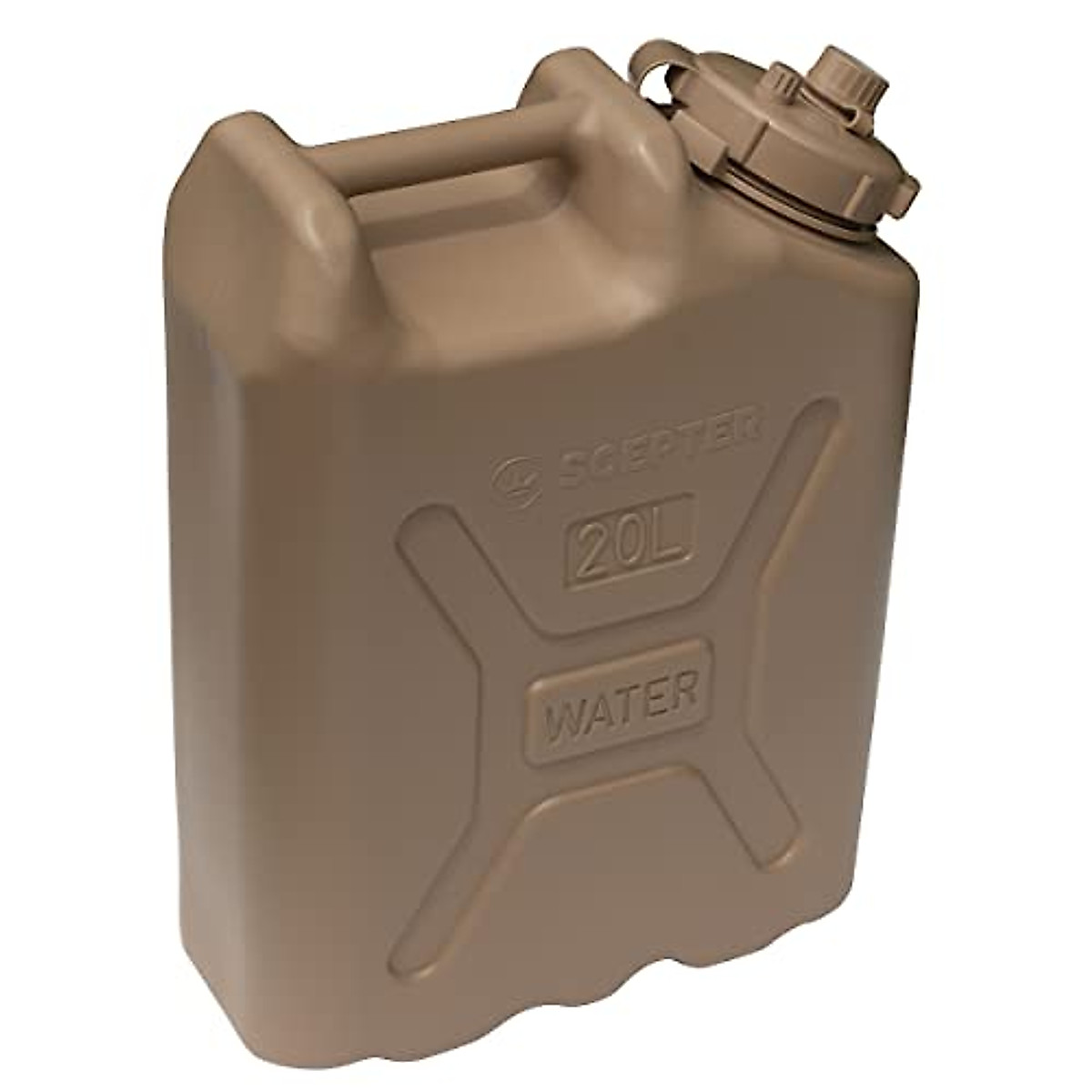 Scepter 5 Gallon 20 Liter BPA Free Lightweight Portable Water Storage Container for Camping and Emergency Storage, Plastic Sand