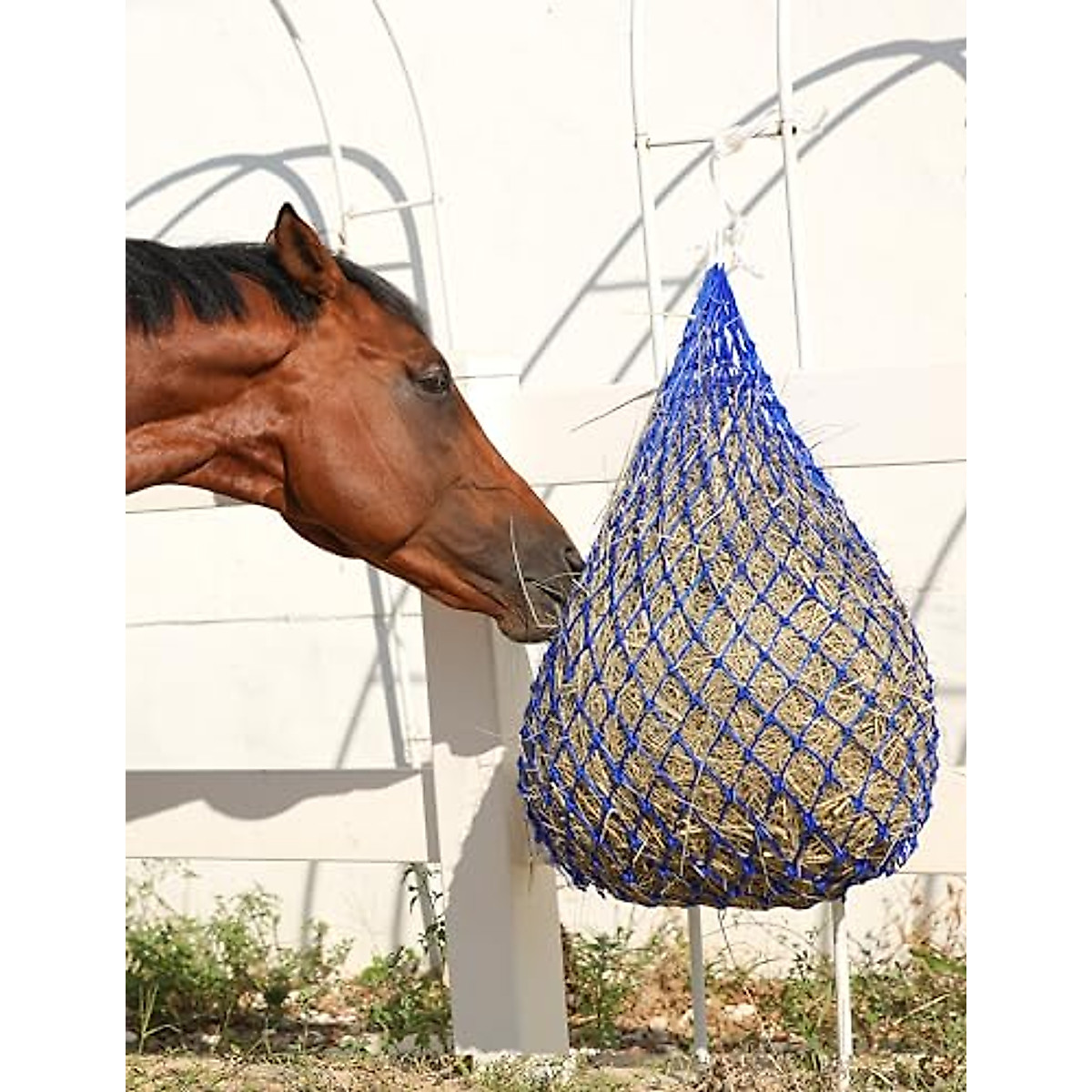 Harrison Howard Slow Feed Hay Net for Horses with 2"x2" Mesh Holes Goat Feeder Blue 40-Inch