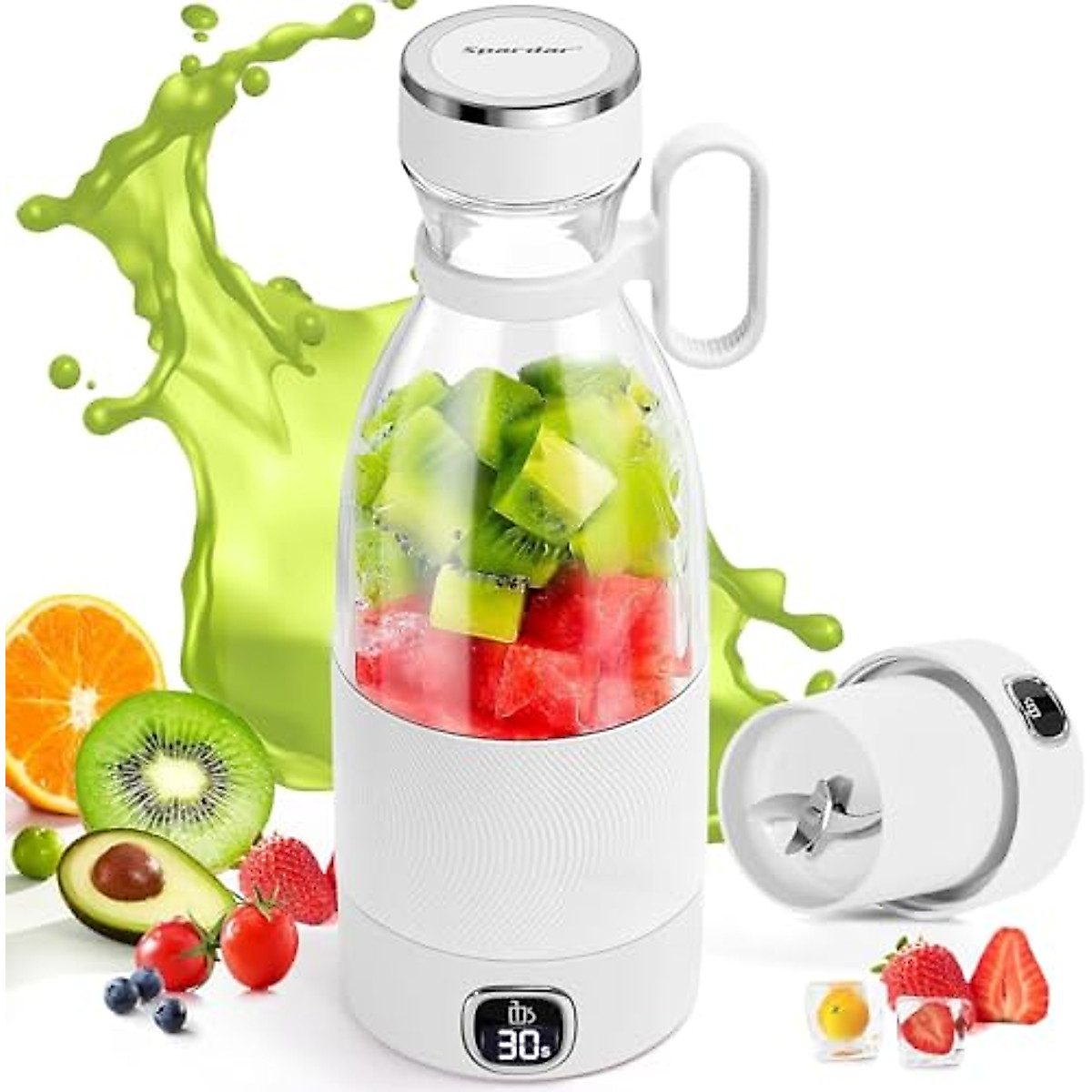 Spardar Portable Blender for Shakes and Smoothies, 4000mAh Personal Blender with 6 Blades, USB Rechargeable Blender Bottles Electric, Mini Blender Cup Portable Juicer for Home Sports Outdoors