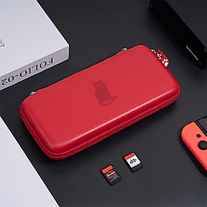 Geekshare Cute Cat Paw Case Compatible with Nintendo Switch/Switch OLED - Portable Hardshell Slim Travel Carrying Case fit Switch Console & Game Accessories - A Removable Wrist Strap (Red)