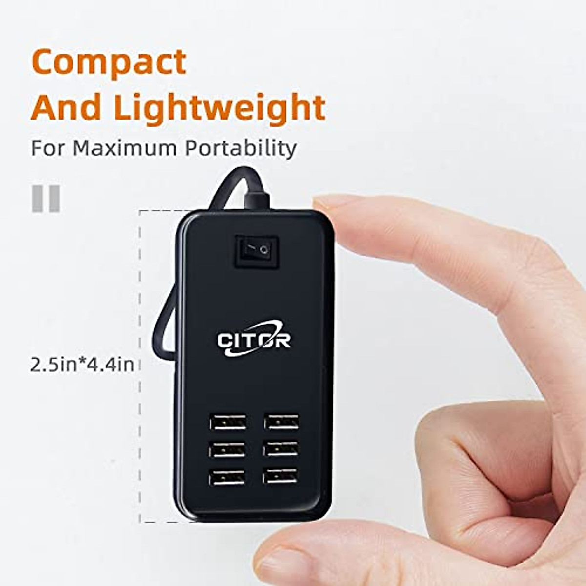 Multiport USB Charger, 6 Port USB Charging Station for Multiple Devices, Phone, Tablet, Power Strip with ON/Off Switch (Black)