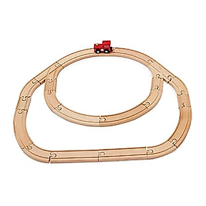 Amazon Basics 65-piece Wooden Train Railway Construction Set with Track - Compatible and Train Railroad, Wooden Toys for Kids, Gift for Age 3Y+